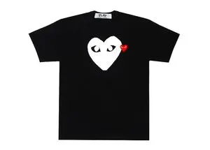 Play Comme Des Garcon White Heart Red Emblem T-shirt - Black