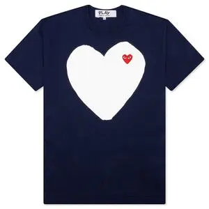 Play Comme Des Garcon White Heart T-shirt - Navy Blue