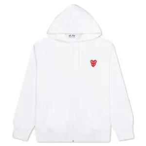 Play Comme Des Garcon Red Stacked Heart Zip Up Hoodie - White