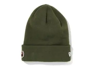 A BATHING APE Ape Head One Point New Era Knit Beanie - Olive Drab