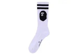 A BATHING APE Ape Head Line Crew Socks - White/black