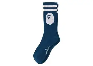 A BATHING APE Ape Head Line Socks - Navy Blue/red