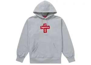 Supreme Cross Box Logo Hooded Sweatshirt - Heather Grey