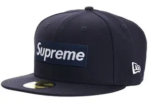 Supreme World Famous Box Logo New Era Cap - Navy Blue