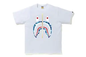 A BATHING APE Abc Camo Shark Tee Shirt - White/blue/gold