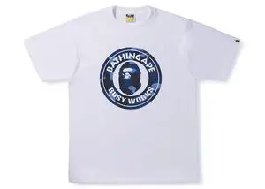 A BATHING APE Camo Busy Works Tee Shirt (ss22) White Double Navy Blue