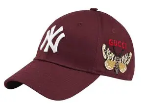 Gucci Ny Yankees Embroidered Butterfly Baseball Cap - Burgundy