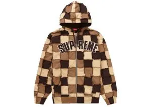 Supreme Reverse Patchwork Zip Up Hooded Sweatshirt