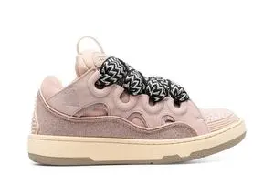 LANVIN Leather Curb Glitter Sneakers - Pale Pink/black/white