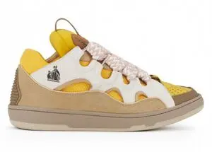 LANVIN Leather Curb Sneakers Beige/ivory/yellow