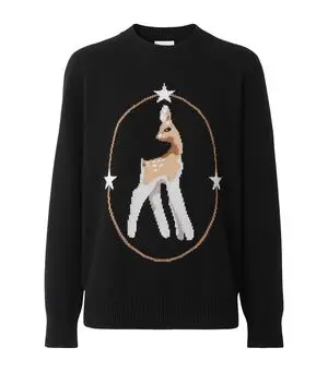 Burberry Wool-blend Deer Motif Sweater - Black