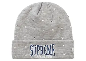 Supreme New Era Rhinestone Beanie - Heather Grey