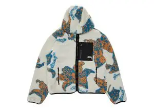 StÜssy Floral Sherpa Hooded Jacket - Bone