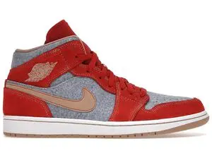 JORDAN 1 Mid Denim Red Sneakers - Cinnabar/hemp/white