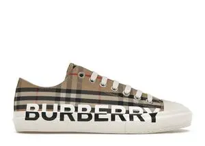 Burberry Logo Print Vintage Check Cotton Sneakers - Archive Beige/white