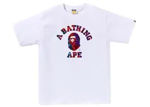 A BATHING APE Camo Crazy College Tee Shirt - White