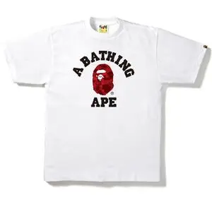 A BATHING APE Camo College Tee Shirt - White/red