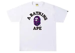 A BATHING APE Camo College Tee Shirt - White/purple