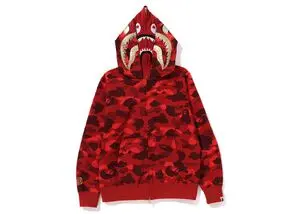A BATHING APE Camo Double Shark Full Zip Hoodie - Red