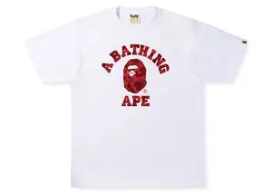 A BATHING APE Camo College Tee Shirt White/red