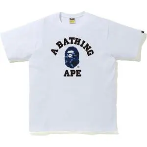 A BATHING APE Camo College Tee Shirt - White/navy Blue