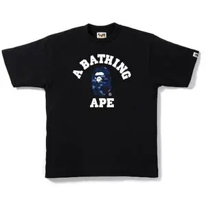 A BATHING APE Camo College Tee Shirt - Black/navy Blue