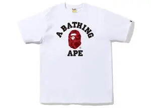 BAPE Camo College Tee Shirt - White Red