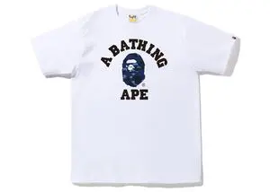 BAPE Camo College Tee Shirt - White Blue
