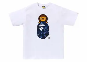 A BATHING APE Camo Milo On Ape Head Tee Shirt - White/navy Blue
