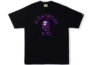 A BATHING APE Camo College Tee Shirt - Black Purple