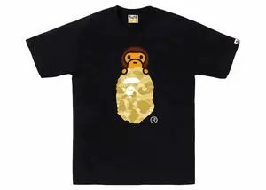 A BATHING APE Camo Milo On Ape Head Tee Shirt - Black/yellow