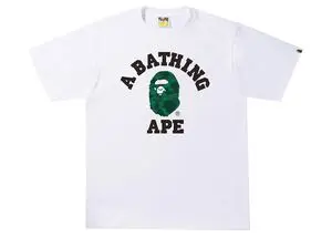 A BATHING APE Camo College Tee Shirt - White/green