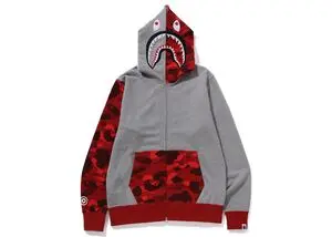 A BATHING APE Camo Shark Full Zip Hoodie - Red