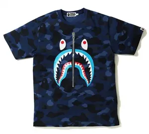 A BATHING APE Camo Shark Blue Mouth Tee Shirt Navy