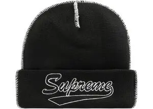 Supreme Contrast Stitch Beanie - Black