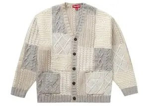 Supreme Patchwork Cable Knit Cardigan - Ivory