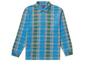 Supreme Plaid Zip Up Long Sleeve Polo - Blue