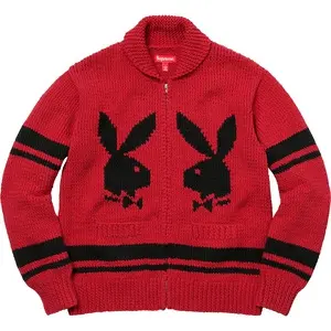 Supreme Playboy Shawl Collar Full Zip Sweater - Red