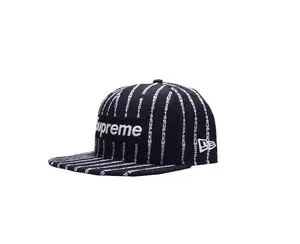Supreme Supreme Text Stripe New Era Cap Navy Blue