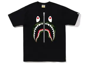 A BATHING APE Camo Shark Tee Shirt - Black Green