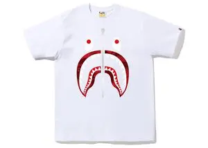 A BATHING APE Color Camo Silver Zip Shark T-shirt - White Red