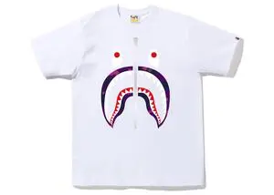 A BATHING APE Color Camo Silver Zip Shark T-shirt - White Purple