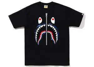 A BATHING APE Camo Shark Tee Shirt - Black Blue