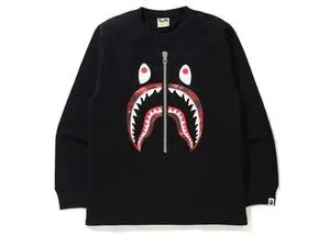 A BATHING APE Camo Shark Long Sleeve Tee Shirt - Black/red