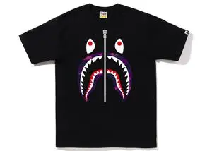 A BATHING APE Camo Shark Tee Shirt - Black Purple