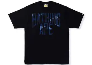 A BATHING APE Camo Nyc Logo Tee Shirt - Black Navy Blue