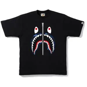 A BATHING APE Camo Shark Tee Shirt - Black/navy Blue