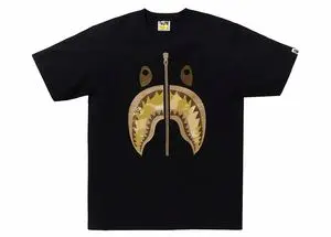 A BATHING APE Camo Shark Tee Shirt (ss24) Black/yellow
