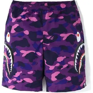A BATHING APE Camo Shark Beach Shorts - Purple