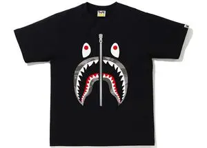A BATHING APE Camo Shark Tee Shirt - Black/gray